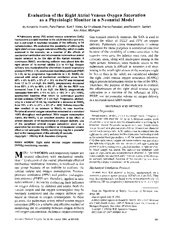 (PDF) Evaluation of the right atrial venous oxygen saturation as a ...