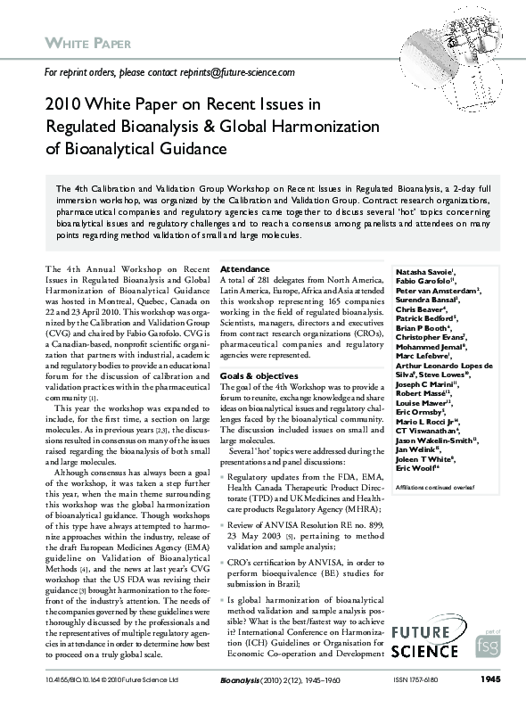 (PDF) 2010 White Paper on Recent Issues in Regulated Bioanalysis ...