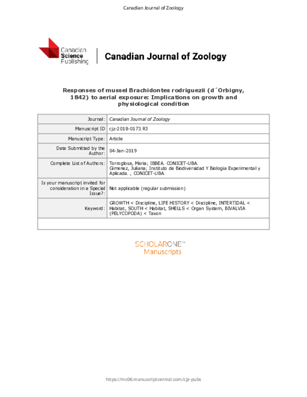 (PDF) Responses of the mussel Brachidontes rodriguezii to aerial ...
