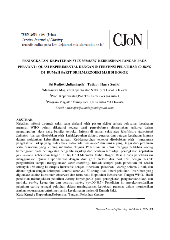 (PDF) Peningkatan Kepatuhan Five Moment Kebersihan Tangan Pada Perawat ...