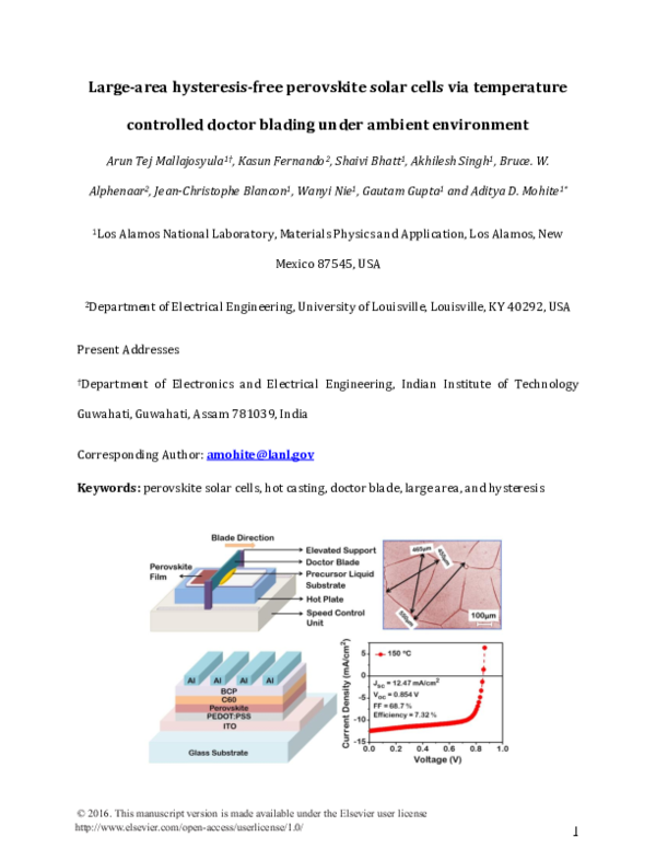 (PDF) Large-area hysteresis-free perovskite solar cells via temperature ...