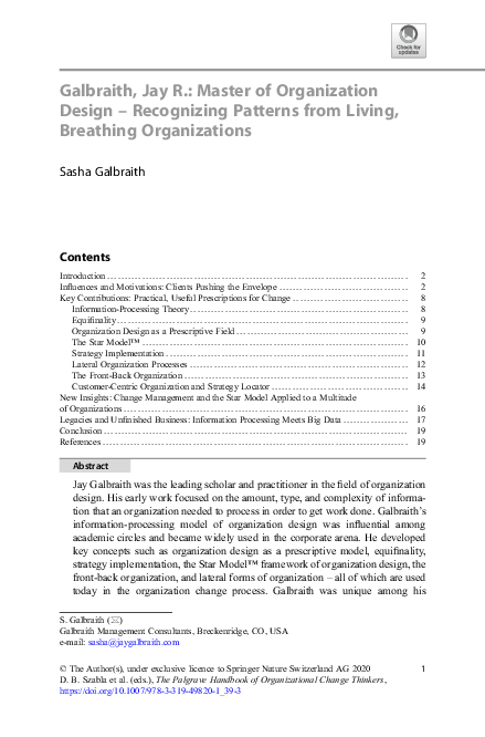 (PDF) Galbraith, Jay R.: Master of Organization Design – Recognizing ...