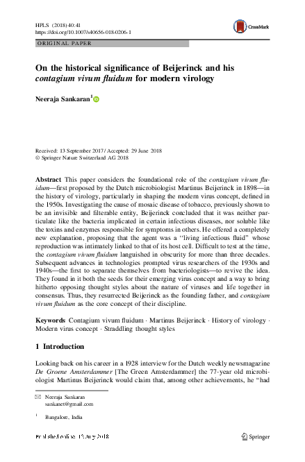 (PDF) On the historical significance of Beijerinck and his contagium ...