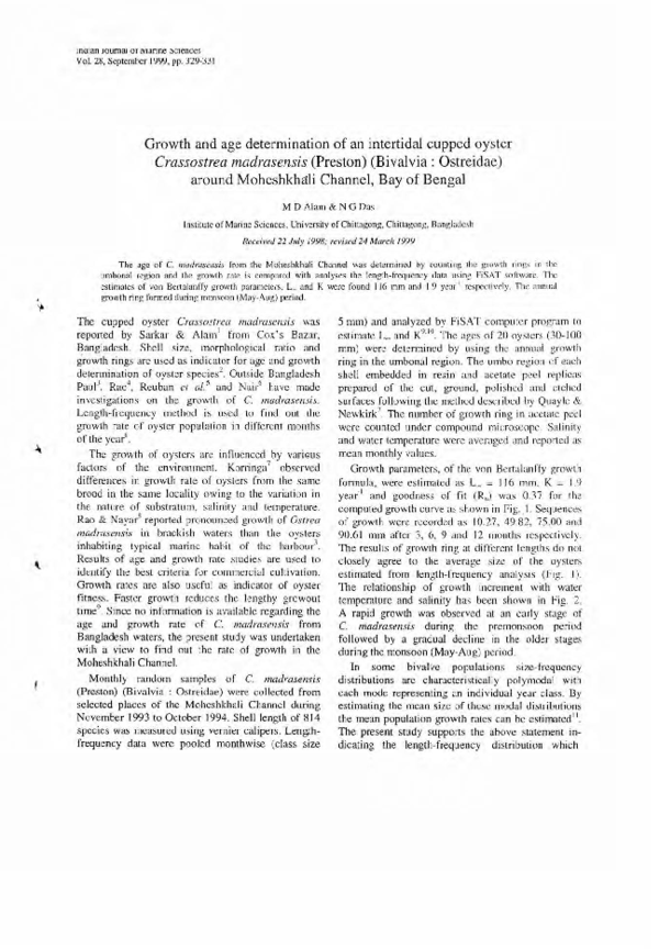 (PDF) Growth and age determination of an intertidal cupped oyster ...