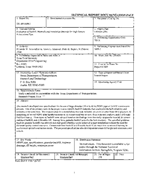 (PDF) Evaluation of Backfill Materials and Installation Methods for ...
