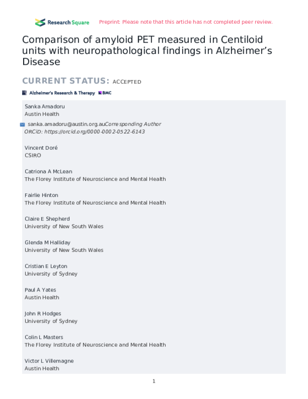 (PDF) Comparison of amyloid PET measured in Centiloid units with ...
