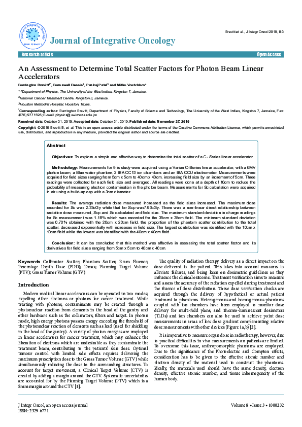 (PDF) An Assessment to Determine Total Scatter Factors for Photon Beam Linear Accelerators ...