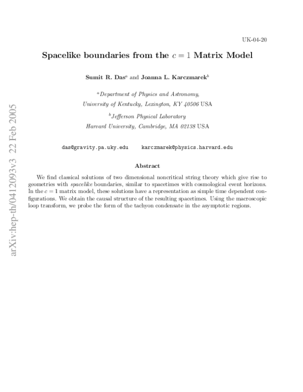 (PDF) Spacelike boundaries from the c=1 matrix model