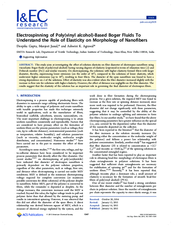 (PDF) Electrospinning of Poly(vinyl alcohol)-Based Boger Fluids To Understand the Role of ...