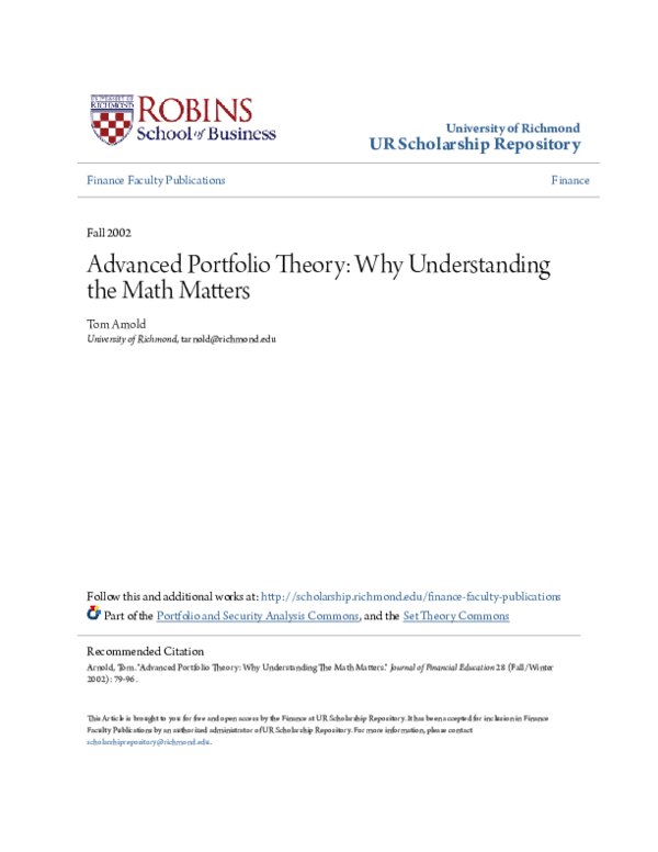 (PDF) Advanced Portfolio Theory: Why Understanding The Math Matters