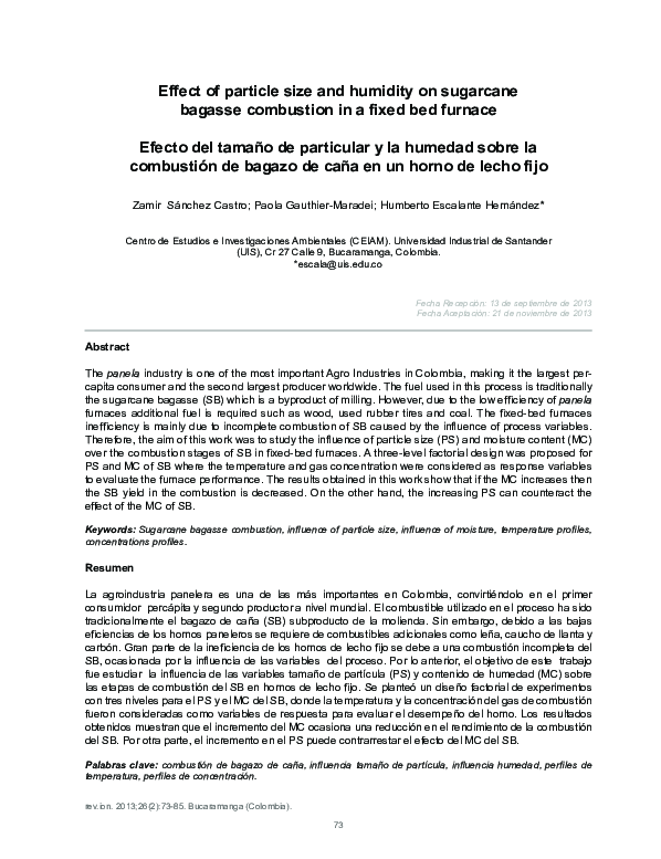 Pdf Effect Of Particle Size And Humidity On Sugarcane Bagasse