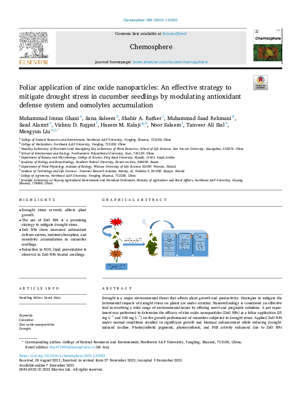 (PDF) Foliar application of zinc oxide nanoparticles: An effective strategy to mitigate drought ...