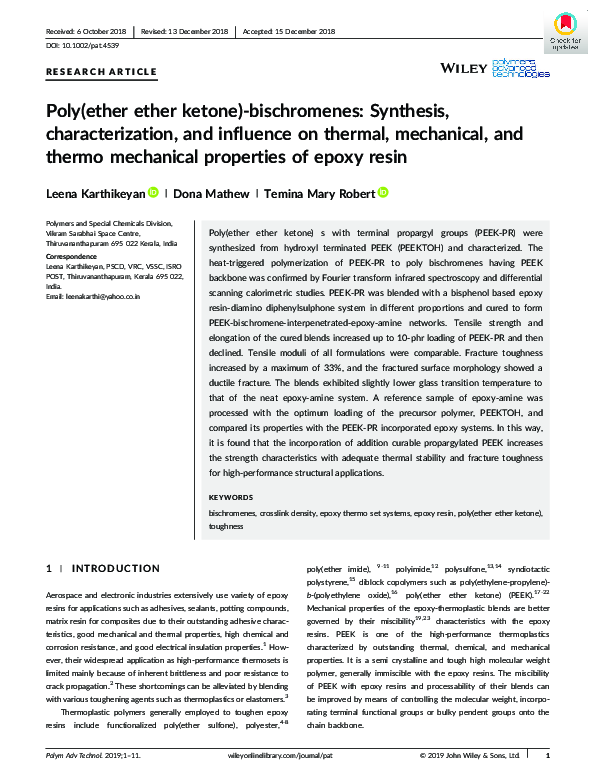 (PDF) Poly(ether ether ketone)-bischromenes: Synthesis, characterization, and influence on ...