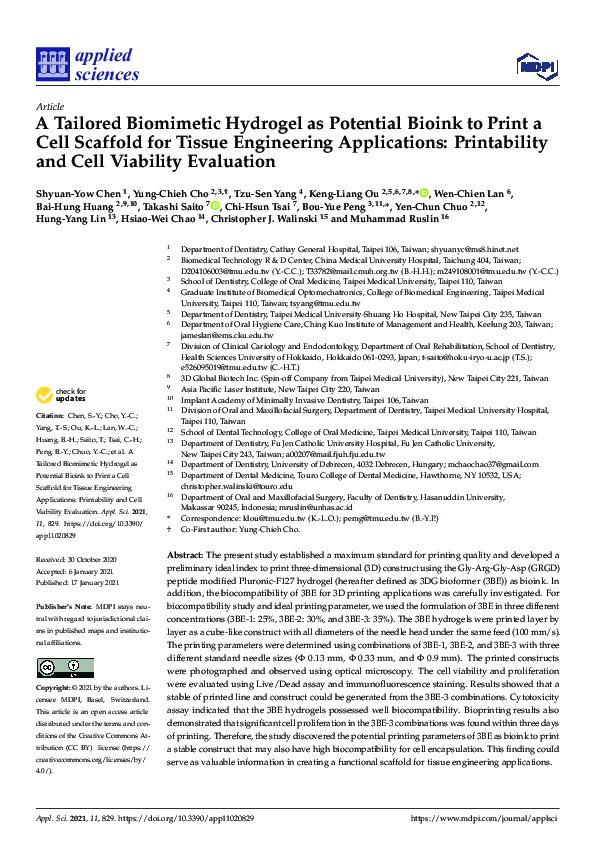 (PDF) A Tailored Biomimetic Hydrogel as Potential Bioink to Print a Cell Scaffold for Tissue ...