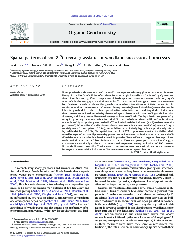 (PDF) Spatial patterns of soil δ13C reveal grassland-to-woodland successional processes