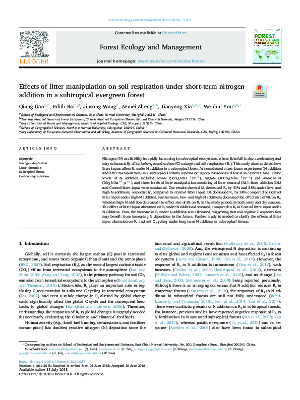 (PDF) Effects of litter manipulation on soil respiration under short ...