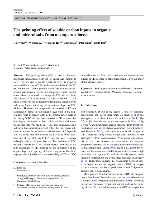 (PDF) The priming effect of soluble carbon inputs in organic and ...