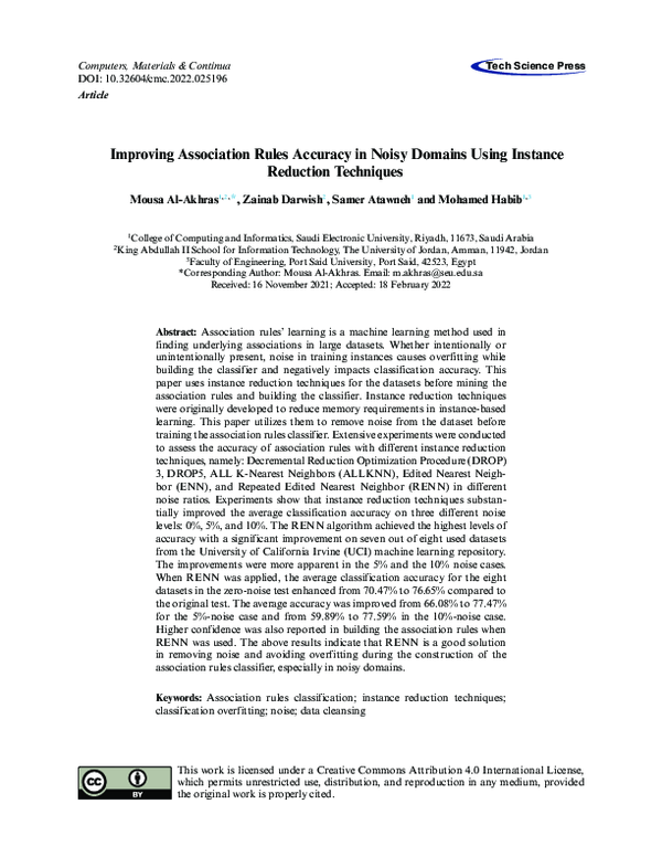 (PDF) Improving Association Rules Accuracy in Noisy Domains Using Instance Reduction Techniques