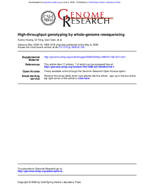 Pdf High Throughput Genotyping By Whole Genome Resequencing