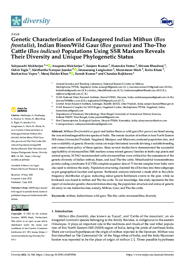 (PDF) Genetic Characterization of Endangered Indian Mithun (Bos ...