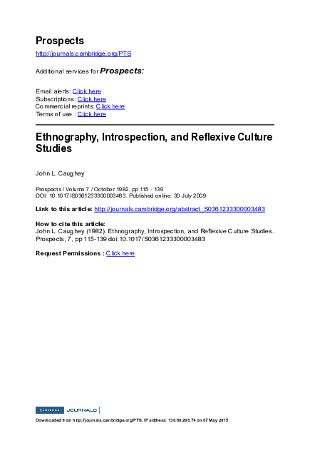 (PDF) Ethnography, Introspection, and Reflexive Culture Studies