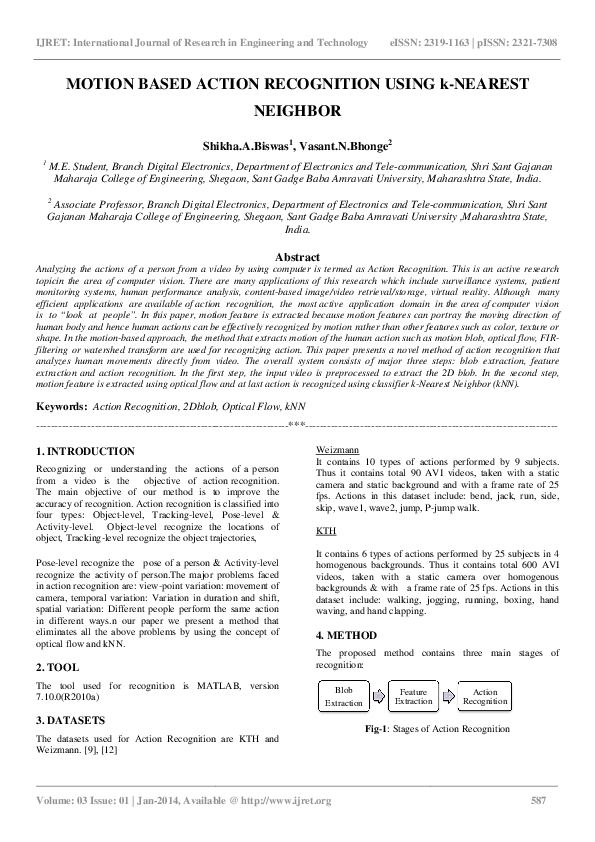 Pdf Motion Based Action Recognition Using K Nearest Neighbor
