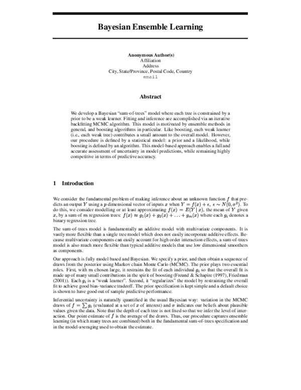 (PDF) Bayesian Sum-of-Trees Ensemble Learning