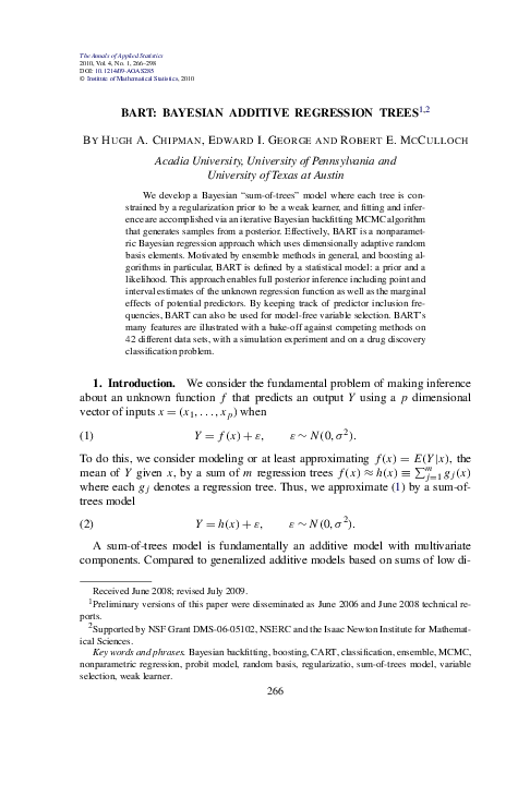 (PDF) BART: Bayesian additive regression trees
