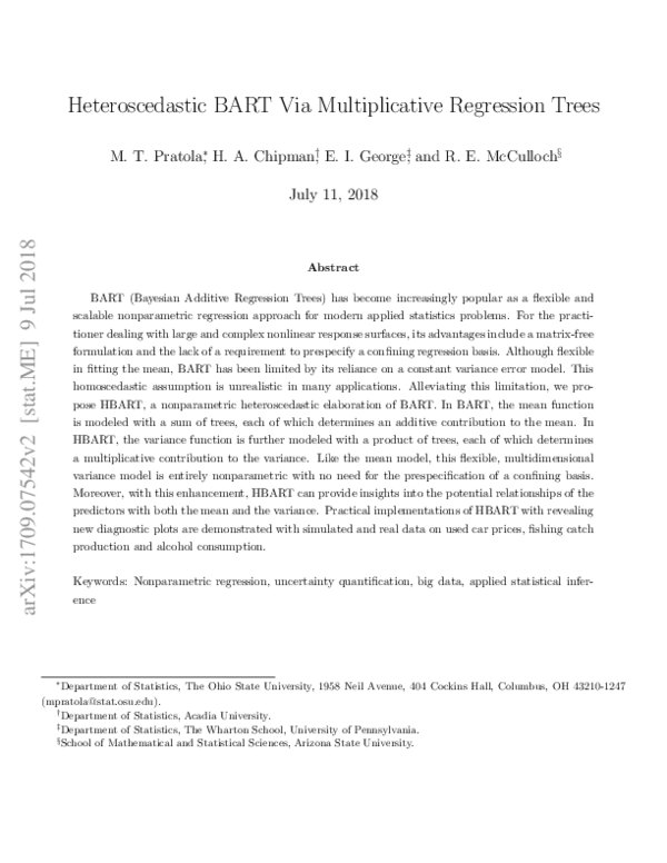 (PDF) Heteroscedastic BART Using Multiplicative Regression Trees