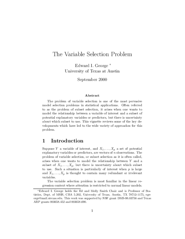 Pdf The Variable Selection Problem