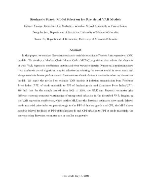 (PDF) Stochastic Search Model Selection for Restricted VAR Models