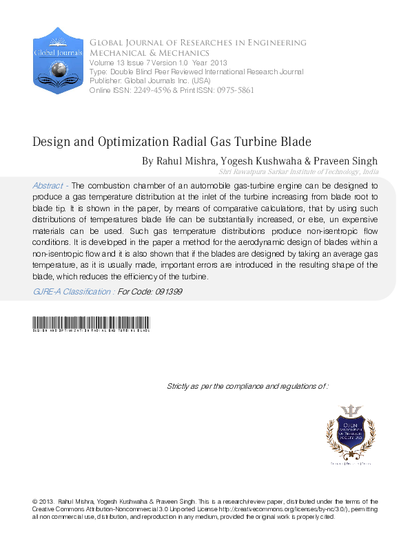 (PDF) Design and Optimization Radial Gas Turbine Blade