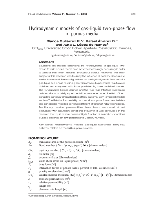 (PDF) Hydrodynamic models of gas-liquid two-phase flow in porous media