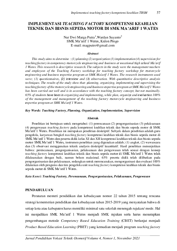 (PDF) Implementasi Teaching Factory Kompetensi Keahlian Teknik Dan ...