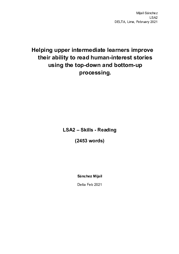 (PDF) DELTA LSA2-ESSAY (READING -SKILLS)- Helping upper intermediate learners improve their ...