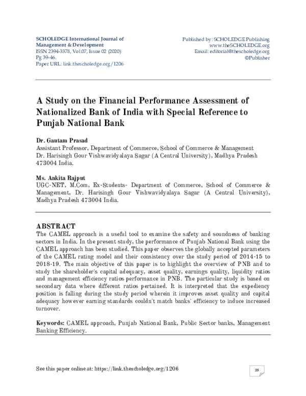 (PDF) A Study on the Financial Performance Assessment of Nationalized ...