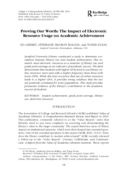 (PDF) Proving Our Worth: The Impact of Electronic Resource Usage on ...