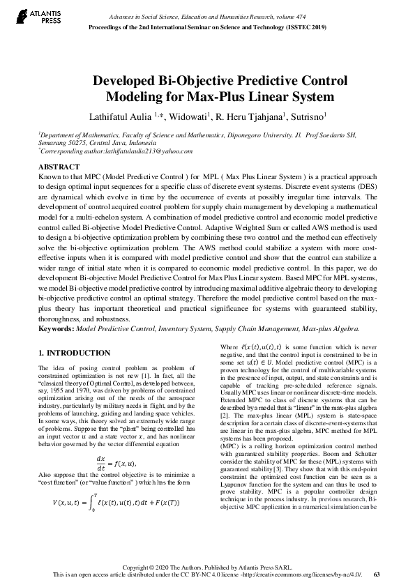 (PDF) Developed Bi-Objective Predictive Control Modeling for Max-Plus Linear System