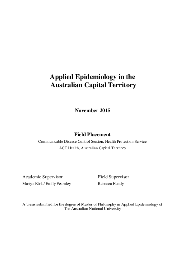 (PDF) Applied Epidemiology in the Australian Capital Territory