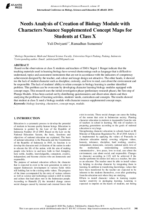 (PDF) Needs Analysis of Creation of Biology Module with Characters ...