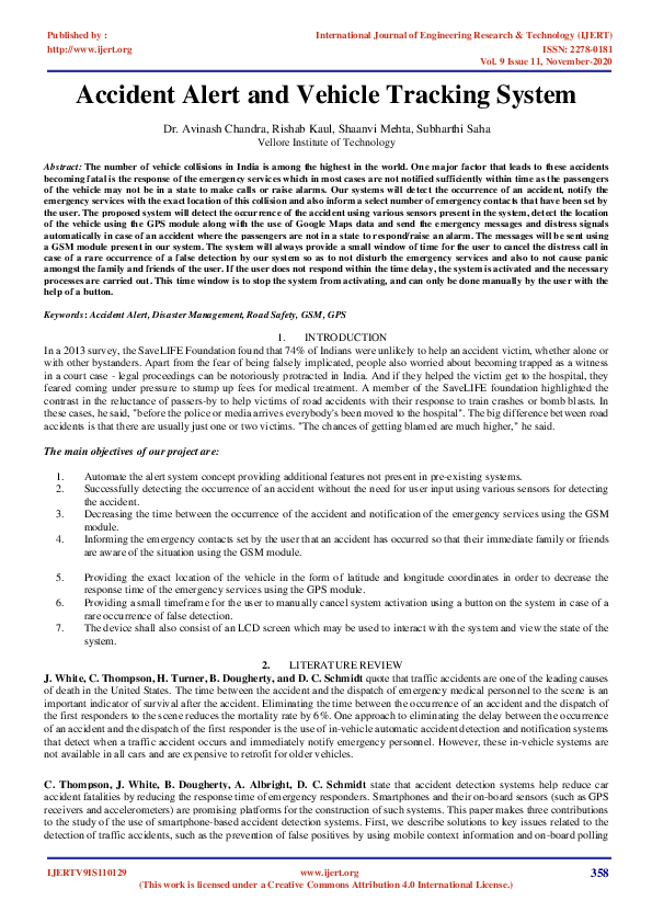 (PDF) Accident Alert and Vehicle Tracking System
