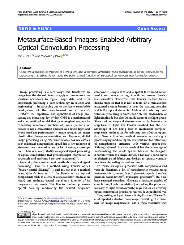 (PDF) Metasurface-Based Imagers Enabled Arbitrary Optical Convolution ...