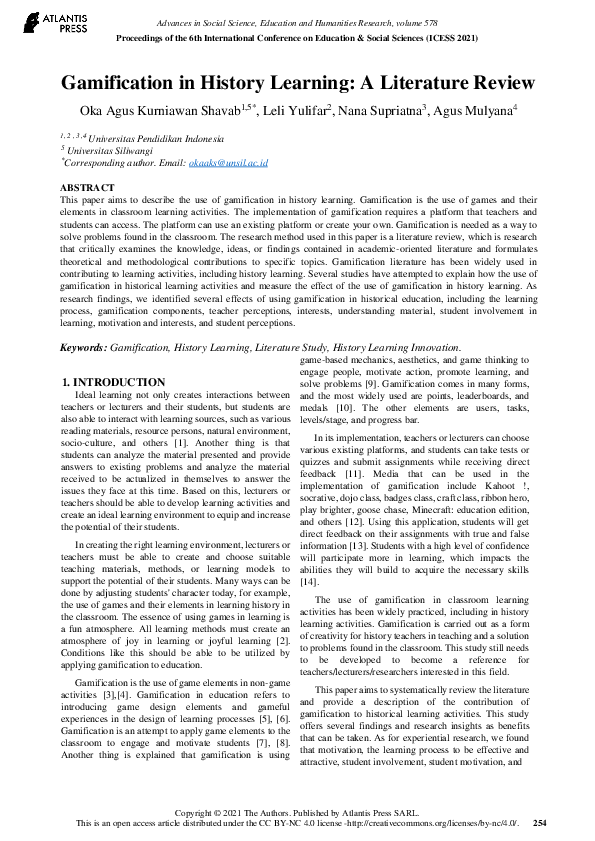(PDF) Gamification in History Learning: A Literature Review