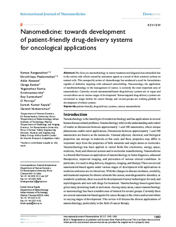 (PDF) Nanomedicine: towards development of patient-friendly drug ...