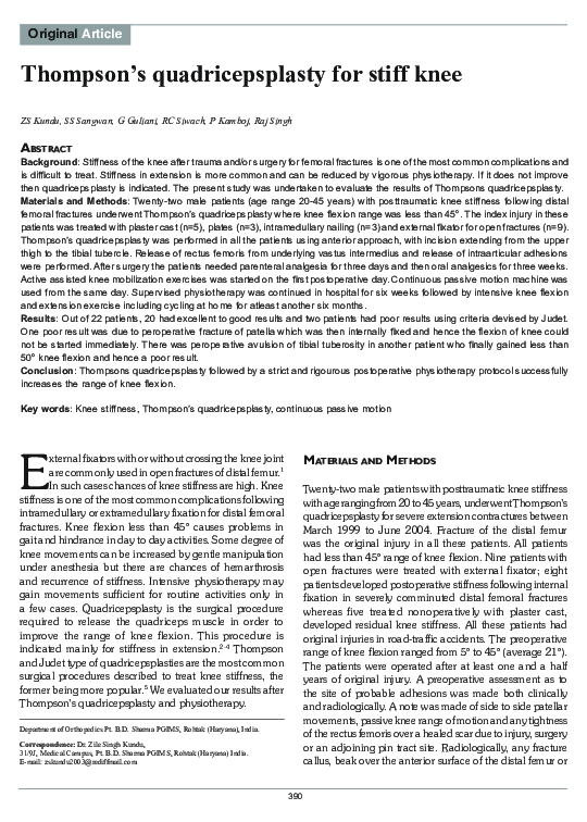(PDF) Thompson's quadricepsplasty for stiff knee