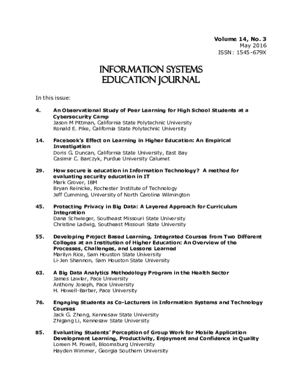 (PDF) Information Systems Education Journal In this issue: 4. An ...