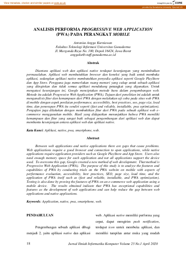(PDF) Analisis Performa Progressive Web Application (Pwa) Pada Perangkat Mobile
