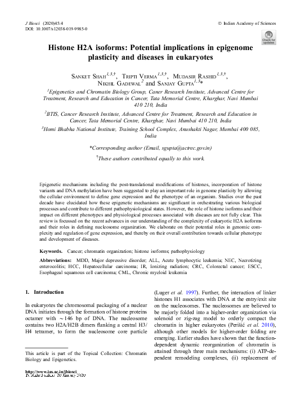 (PDF) Histone H2A isoforms: Potential implications in epigenome ...