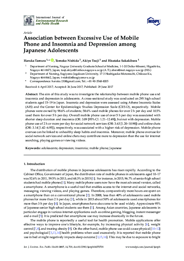 (PDF) Association between Excessive Use of Mobile Phone and Insomnia ...