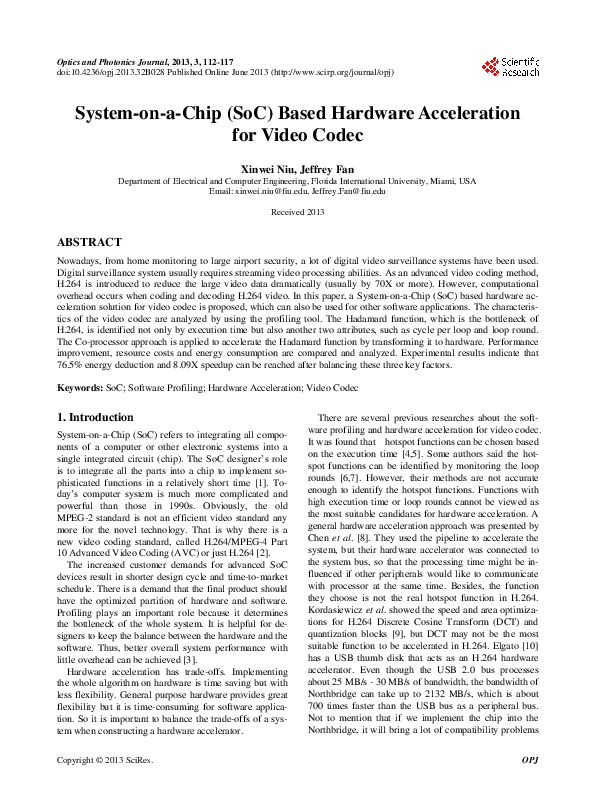 Pdf System On A Chip Soc Based Hardware Acceleration For Video Codec 1773